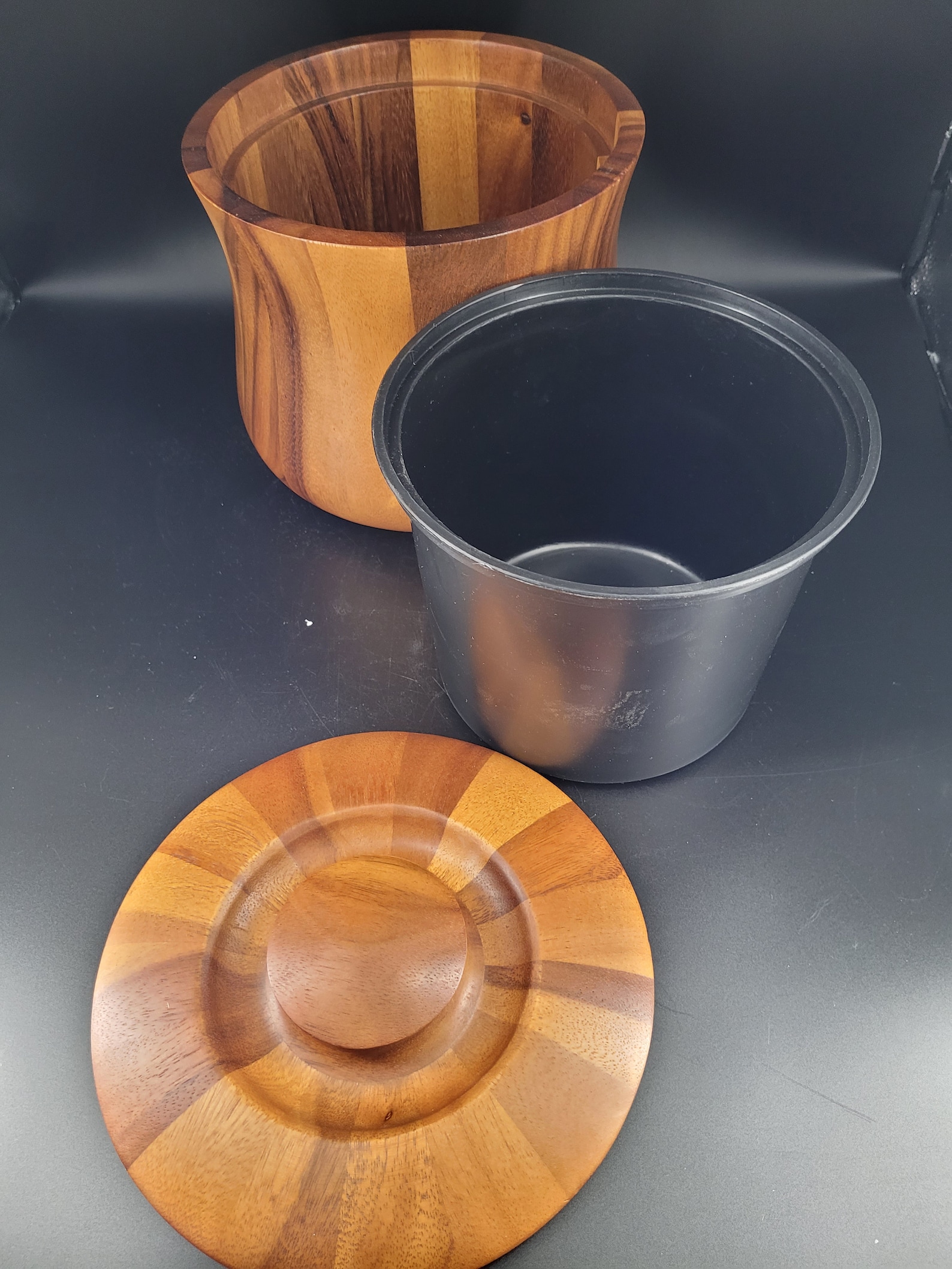 Nambe Nara Wood 3pc Ice Bucket With Removable Plastic Liner Home Decor ...