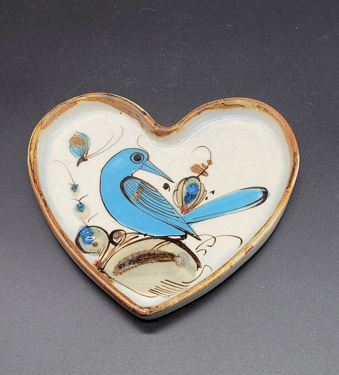 Vintage Tonala Mexican Folk Art Pottery Heart Shaped Trinket Dish ...