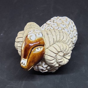 Vintage Artesania Rinconada Art Pottery Figurine Uruguay Big Horn Ram ...
