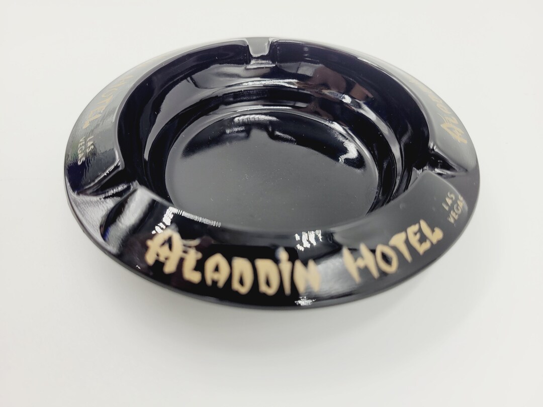 Vintage Aladdin Hotel Las Vegas Black Glass Ashtray Collectible ...