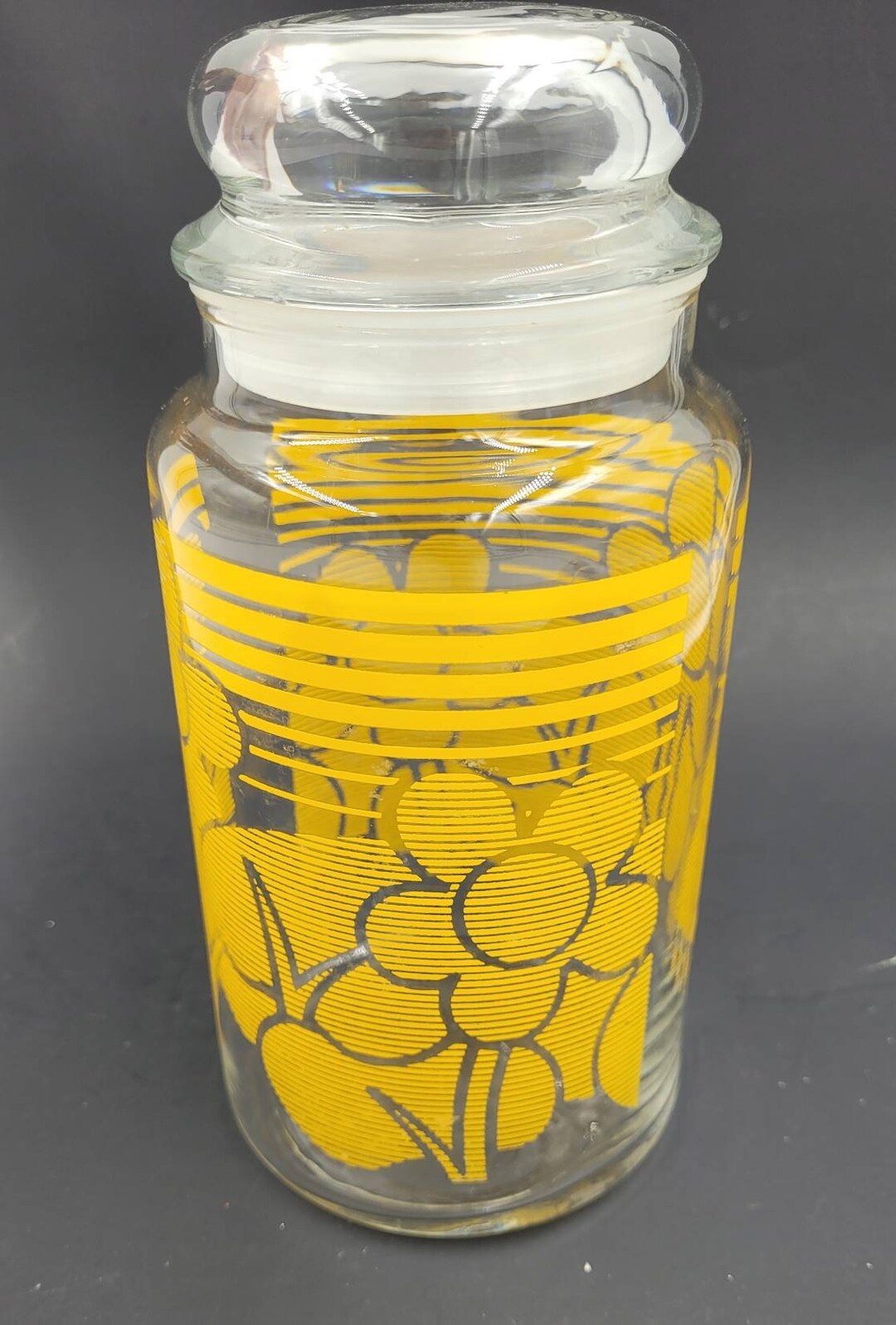 Large Vintage Yellow Flowered Glass Canister Storage Jar Container With ...