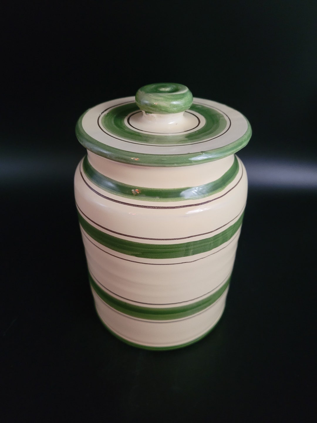 Vintage Italian Striped Pottery Canister Storage Jar Kitchen Decor ...