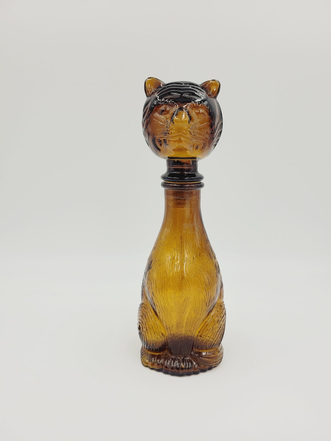 Vintage Amber Glass Seated Cat Decanter Collectible Glass Home Decor ...