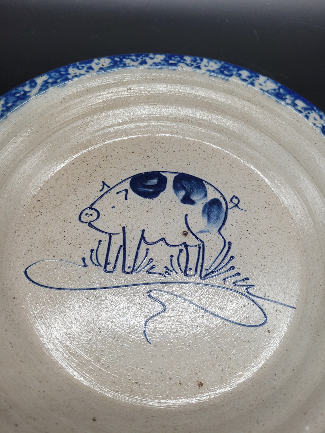 Vintage Eldreth Folk Art Pottery Salt Glaze Stoneware Pig Pie Plate ...