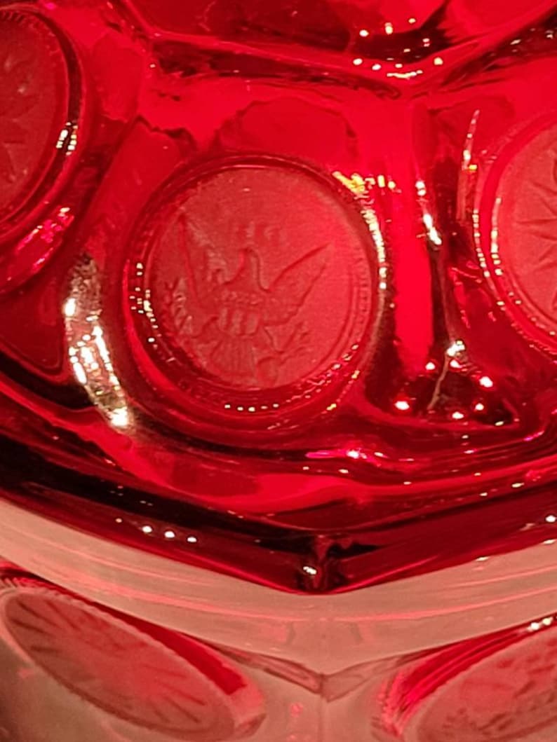 Vintage Fostoria Red Coin Dot Glass Lidded Candy Dish Sugar Bowl ...