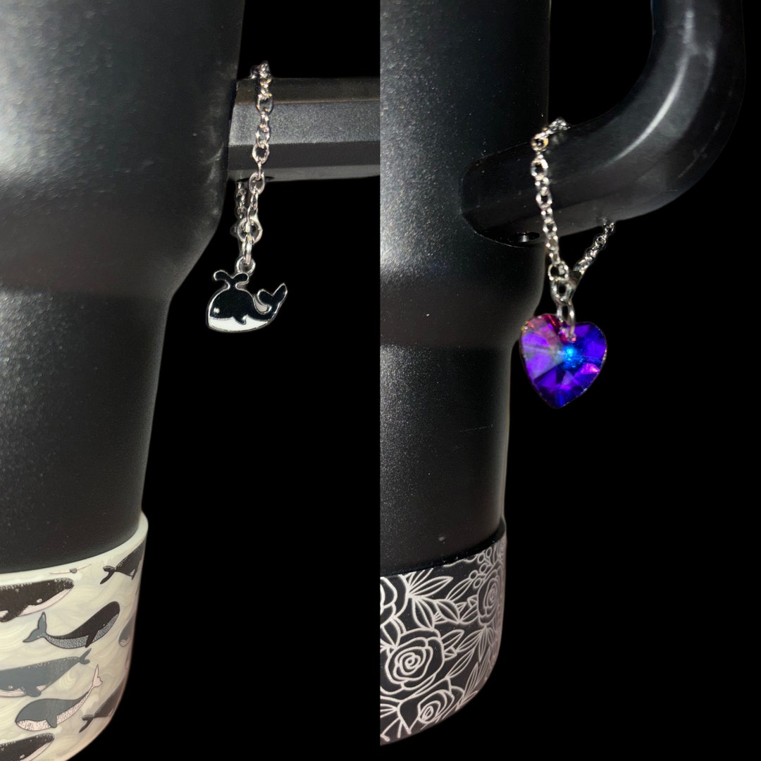 Purple Crystal Heart and Whale Tumbler Handle Charm Unique Purple Decor ...