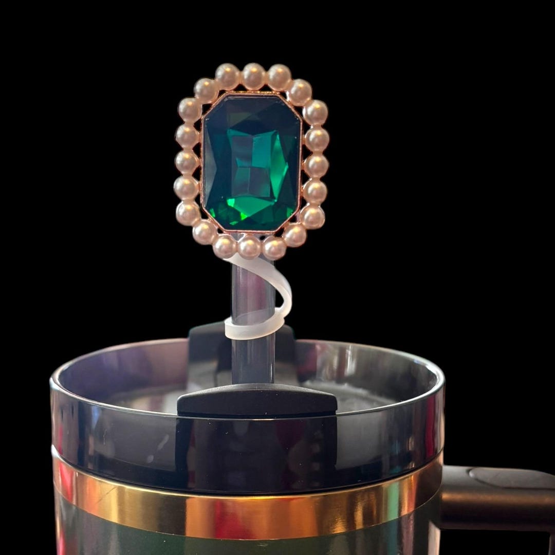 Emerald and Pearl Metal Straw Topper - Fits 10mm Straws - Cute Drink ...
