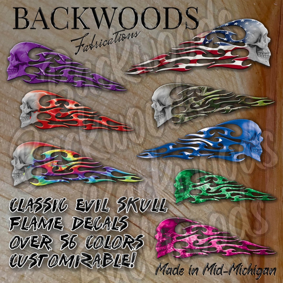 Classic Evil Skull Tribal Flame Decals Customize in 56 Different Colors ...