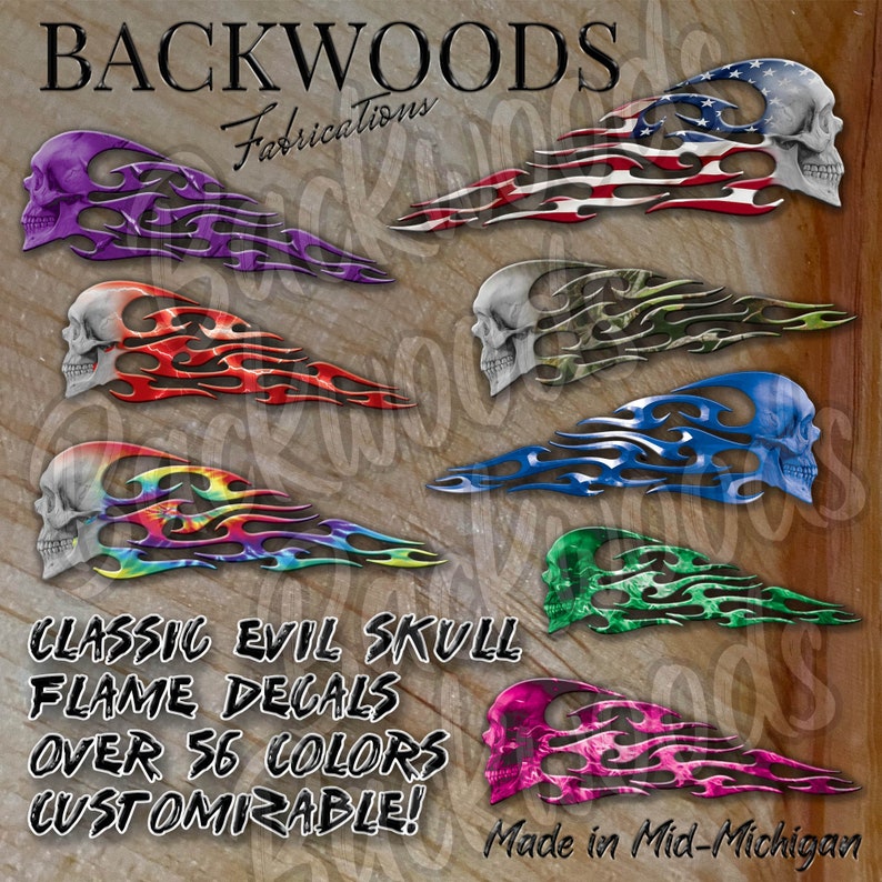 Classic Evil Skull Tribal Flame Decals Customize in 56 Different Colors ...
