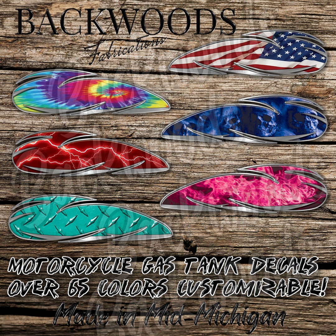 Motorcycle Gas Tank Decal Graphics Set in 65+ Colors, Reflective or ...