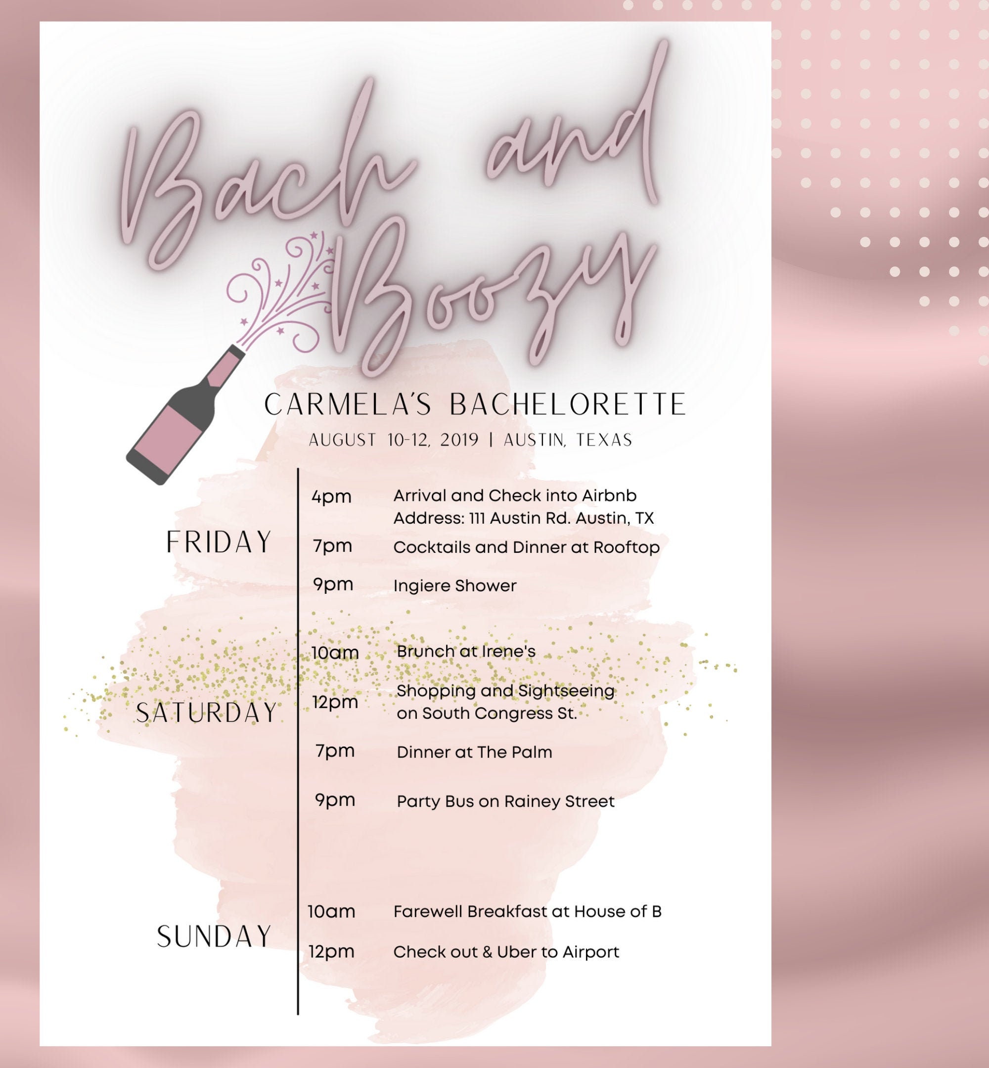 Bachelorette Itinerary Template
