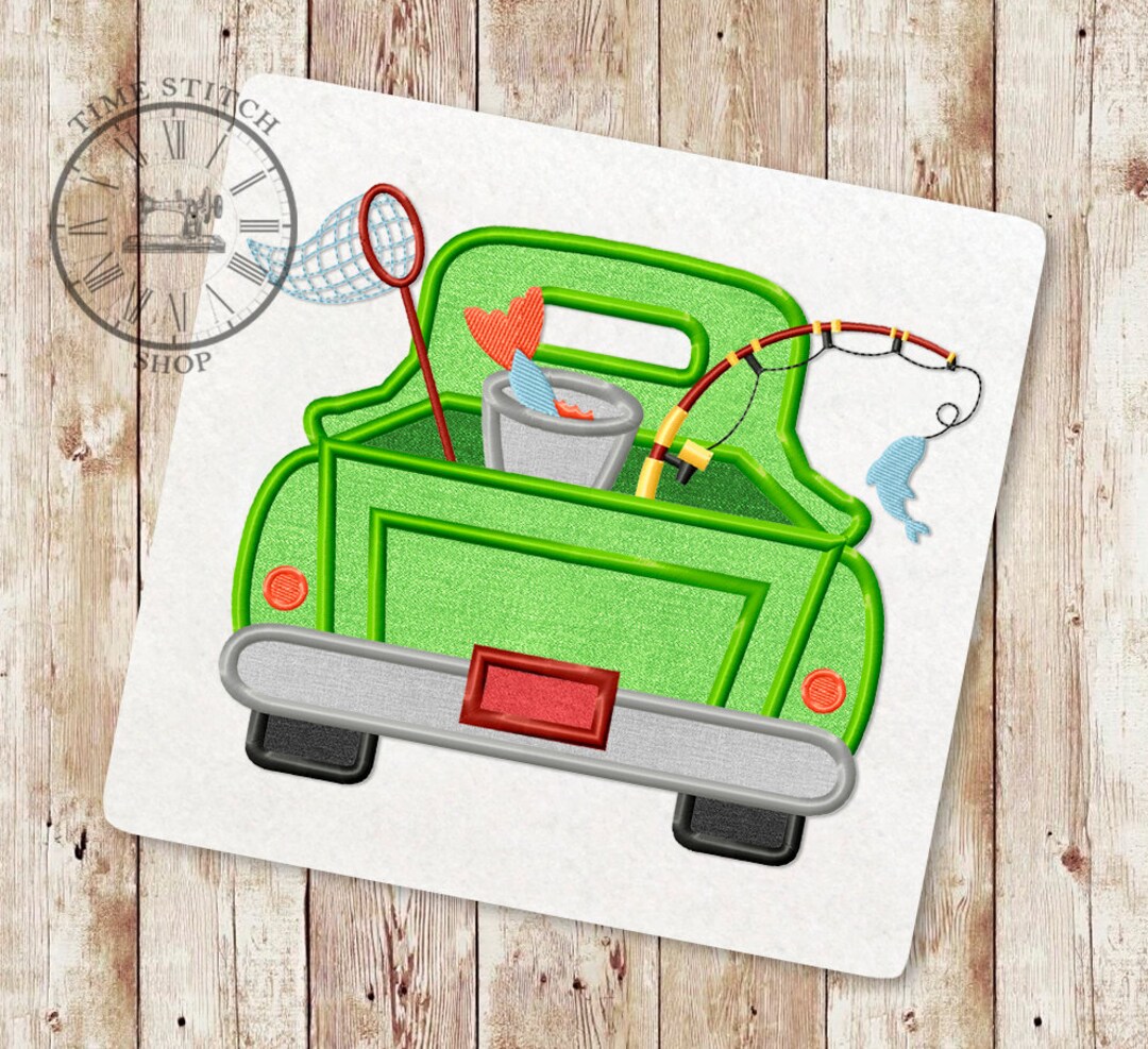 Fishing Truck Applique Embroidery Design, Retro Truck Machine ...