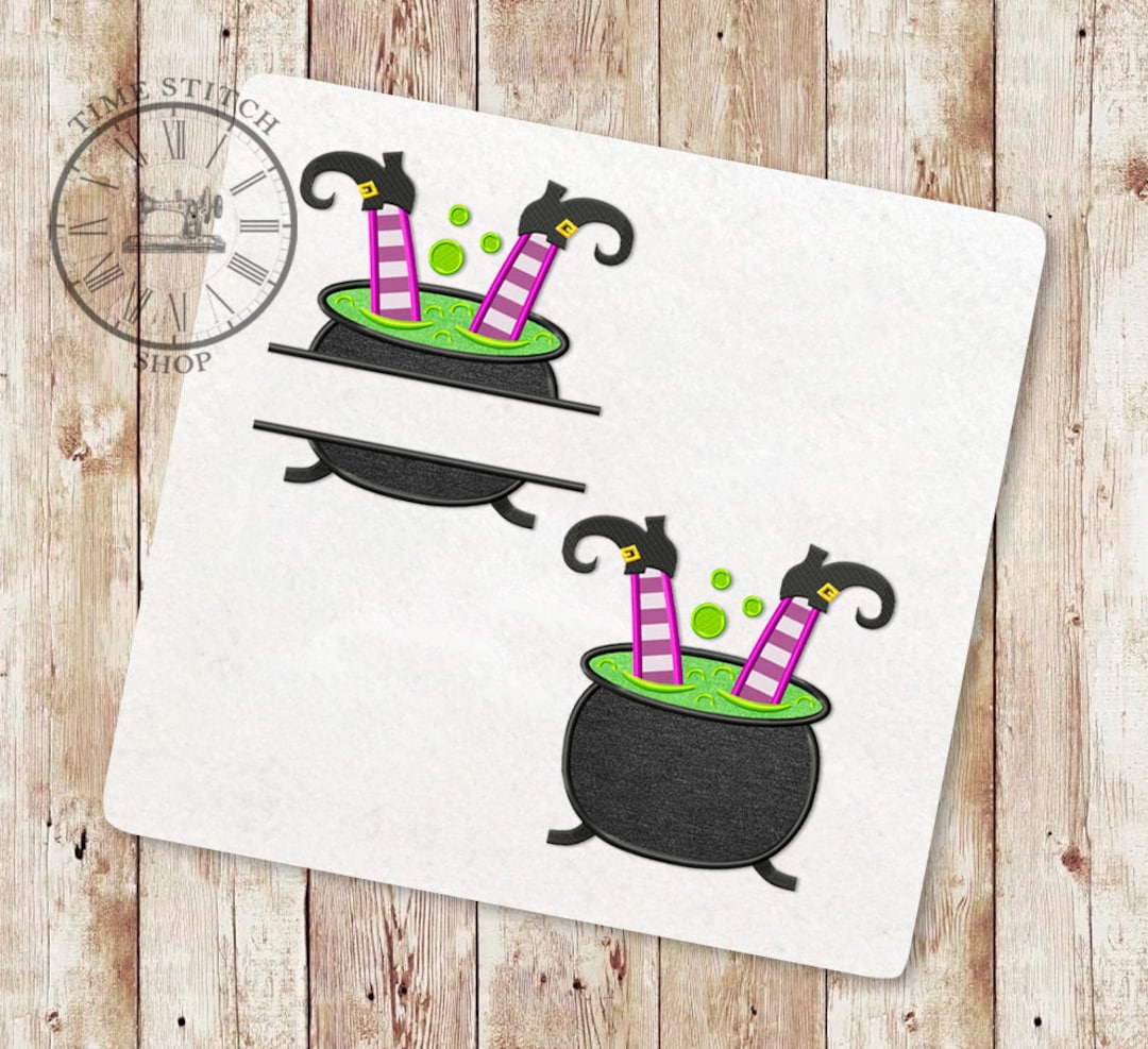SET Halloween Witch in Cauldron Applique Embroidery Designs, Hocus ...