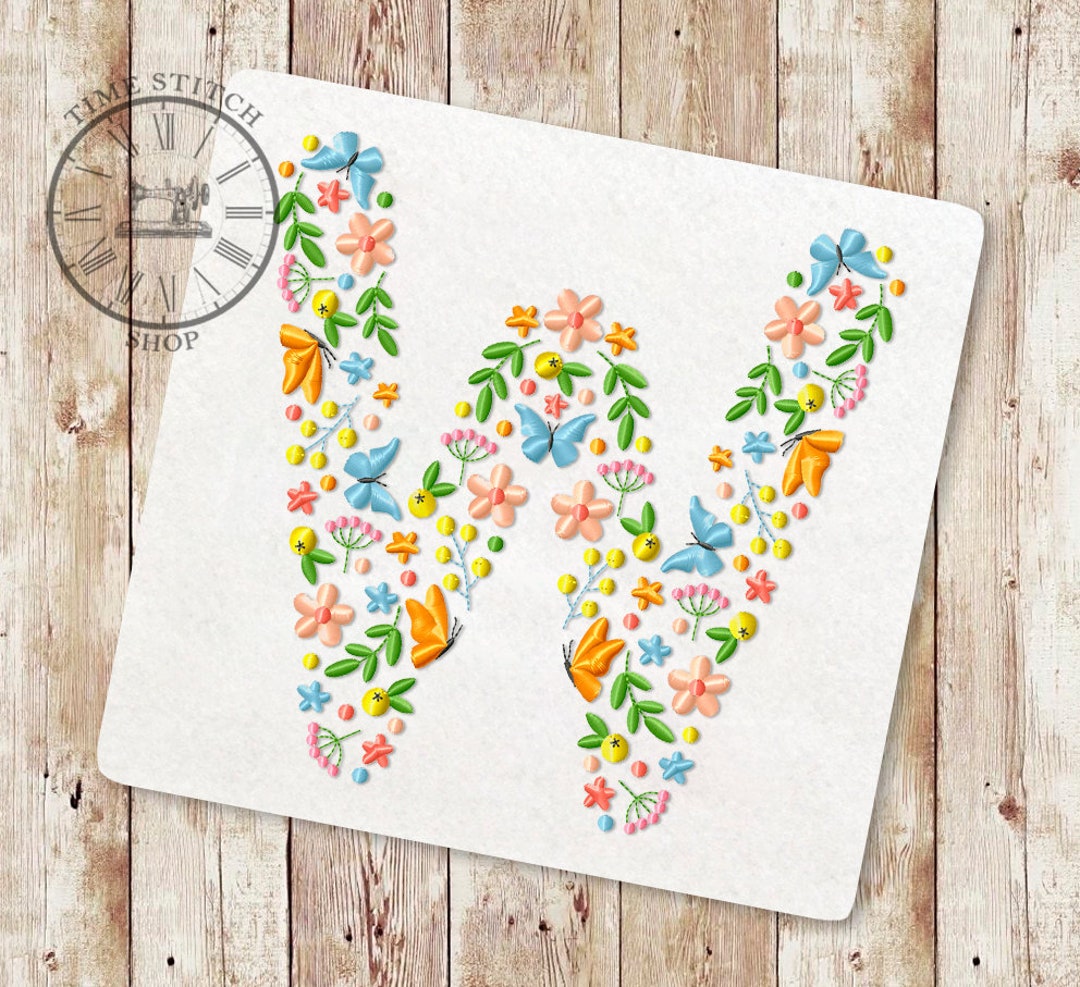 Floral Letter W Machine Embroidery Design Wildflower Alphabet Font From ...