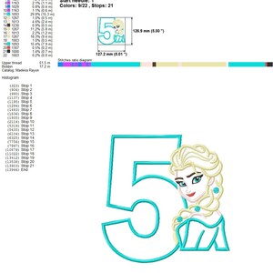Princess Fifth Birthday Applique Embroidery Design, Ice Queen Applique ...