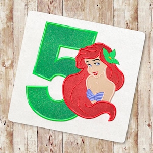 Mermaid Fifth Birthday Applique Embroidery Design, Sea Princess ...