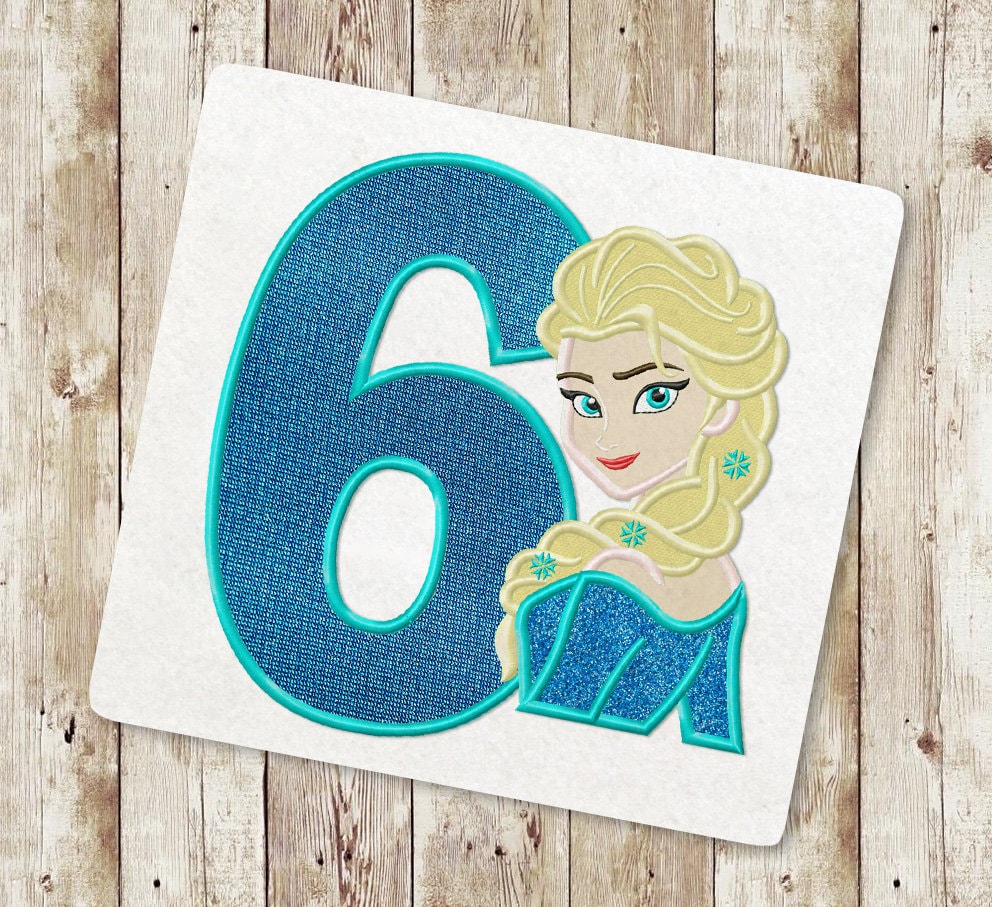 Princess Sixth Birthday Applique Embroidery Design Ice Queen | Etsy