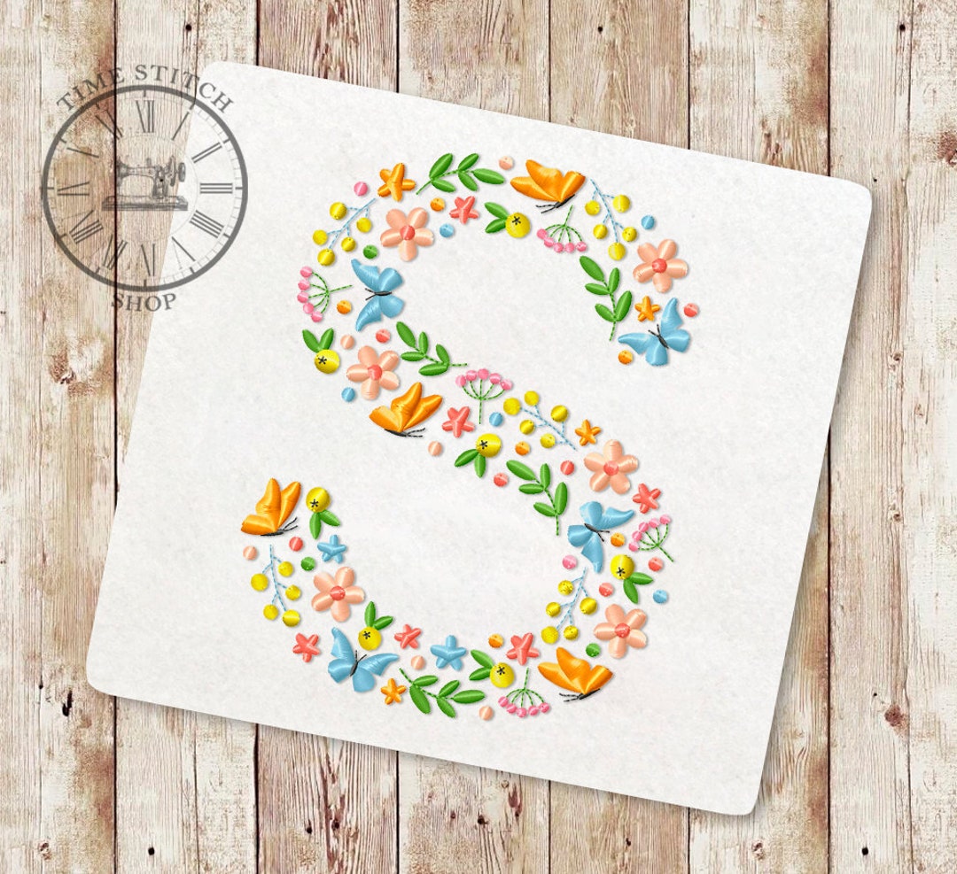 Floral Letter S Machine Embroidery Design Wildflower Alphabet Font From ...