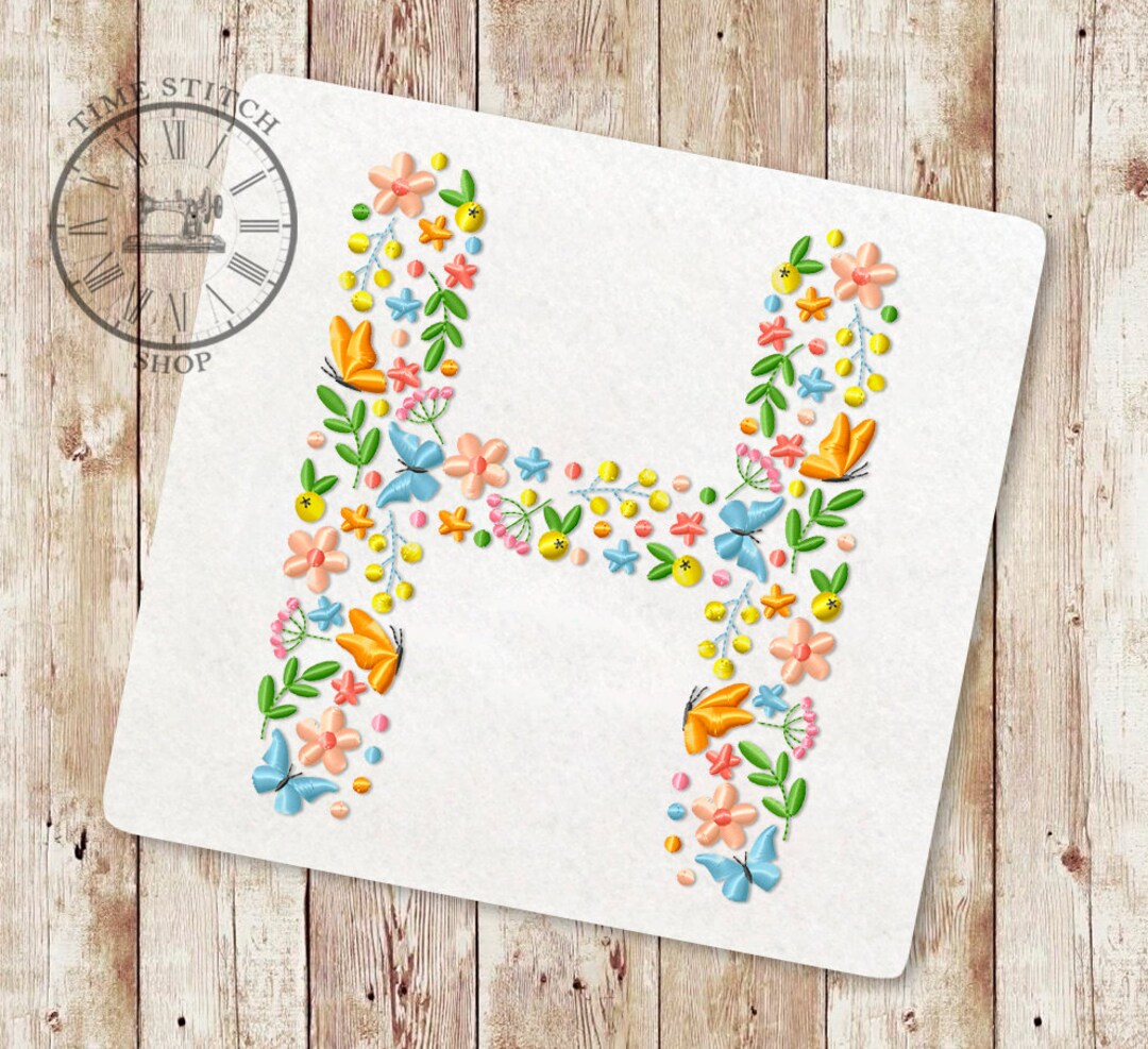Floral Letter H Machine Embroidery Design Wildflower Alphabet Font From ...