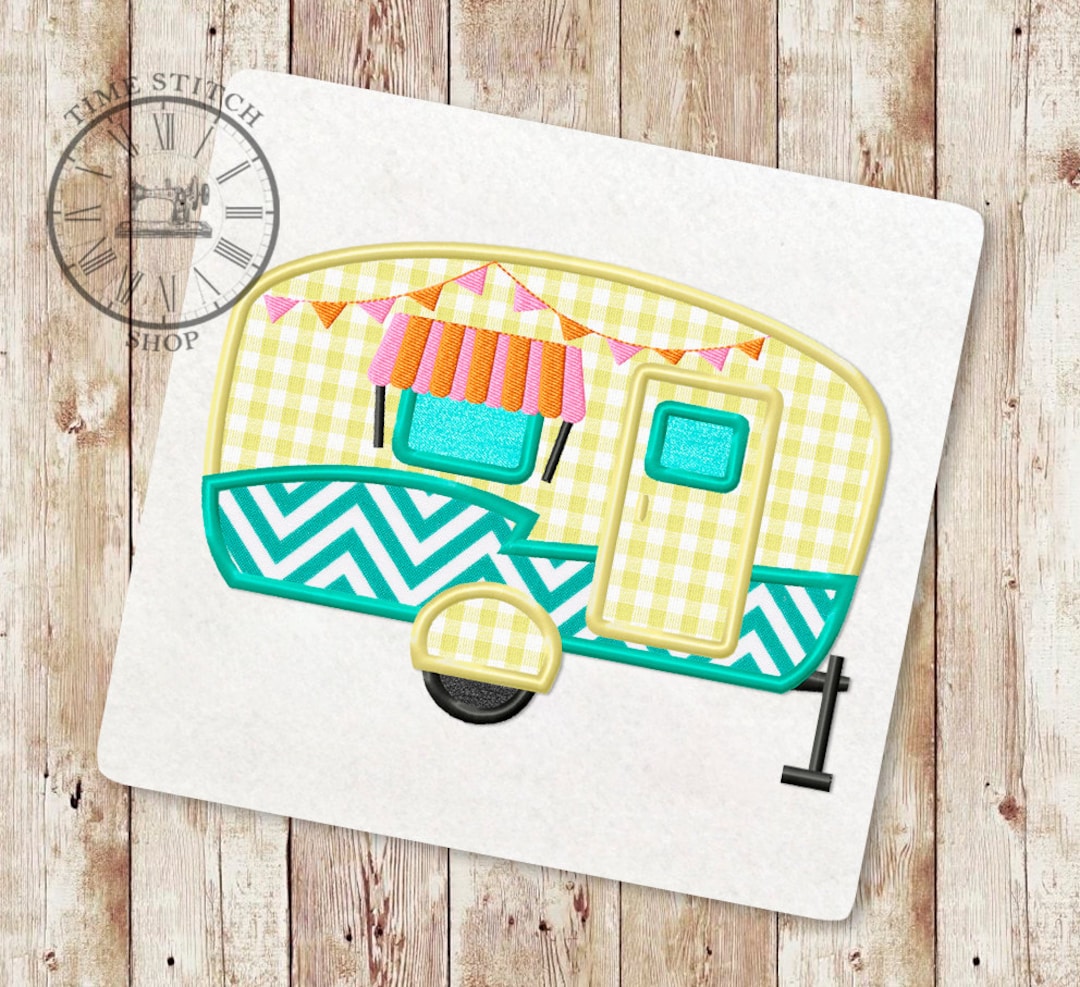 Camper Trailer Applique Embroidery Designs, Happy Camper, Camping ...
