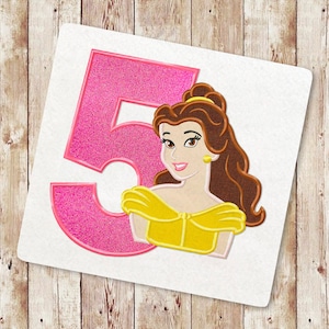 Beauty Princess Fifth Birthday Applique Embroidery Design, Enchanted ...
