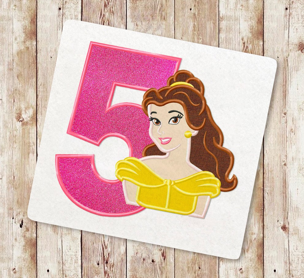 Beauty Princess Fifth birthday Applique Embroidery Designs | Etsy