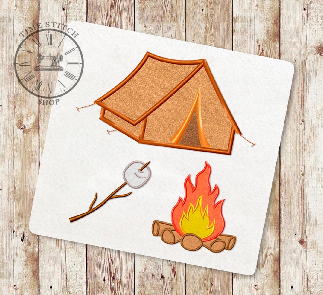 SET of Three Camping Embroidery Designs, Campfire, Camping Tent ...