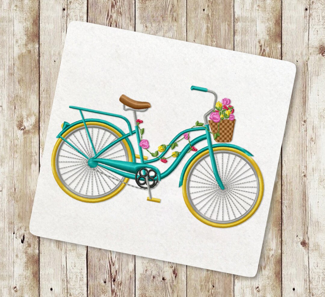Flower Bicycle Embroidery Design, Bicycle With Flowers Machine ...