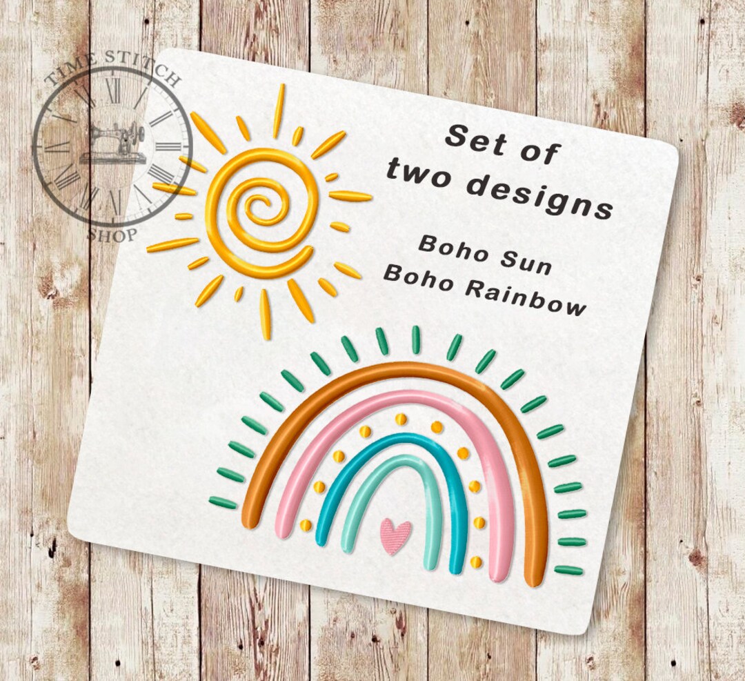 Set Boho Sun, Boho Rainbow Embroidery Design, Boho Rainbow With Heart ...
