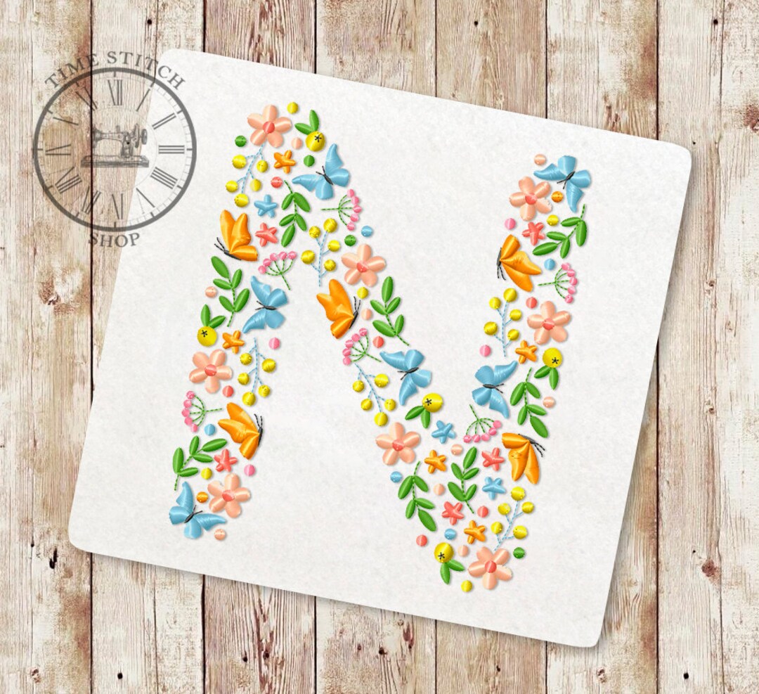Floral Letter N Machine Embroidery Design Wildflower Alphabet Font From ...