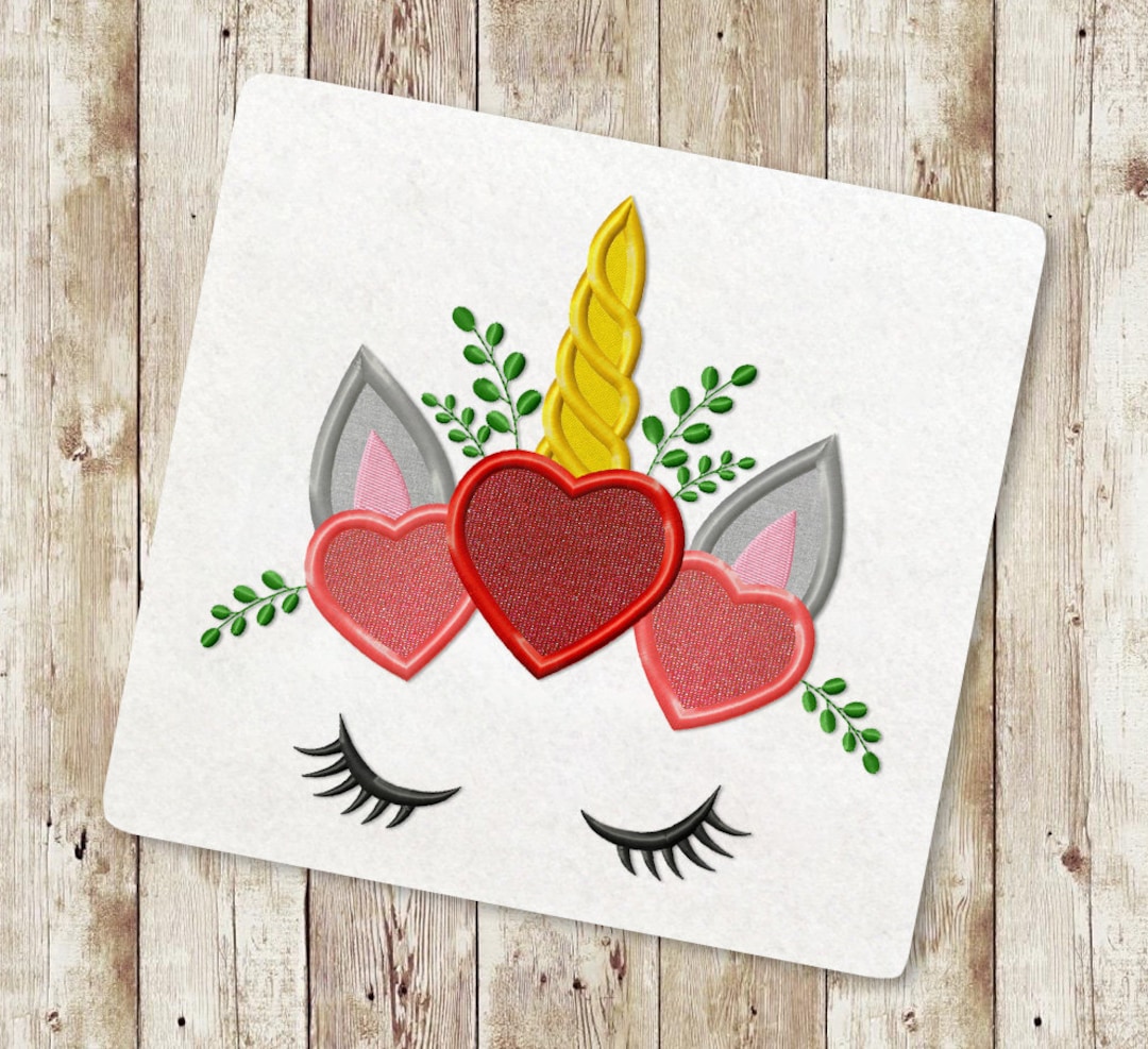 Valentine Unicorn Face Applique Embroidery Designs, Unicorn Head ...
