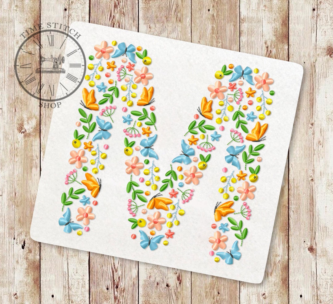 Floral Letter M Machine Embroidery Design Wildflower Alphabet Font From ...