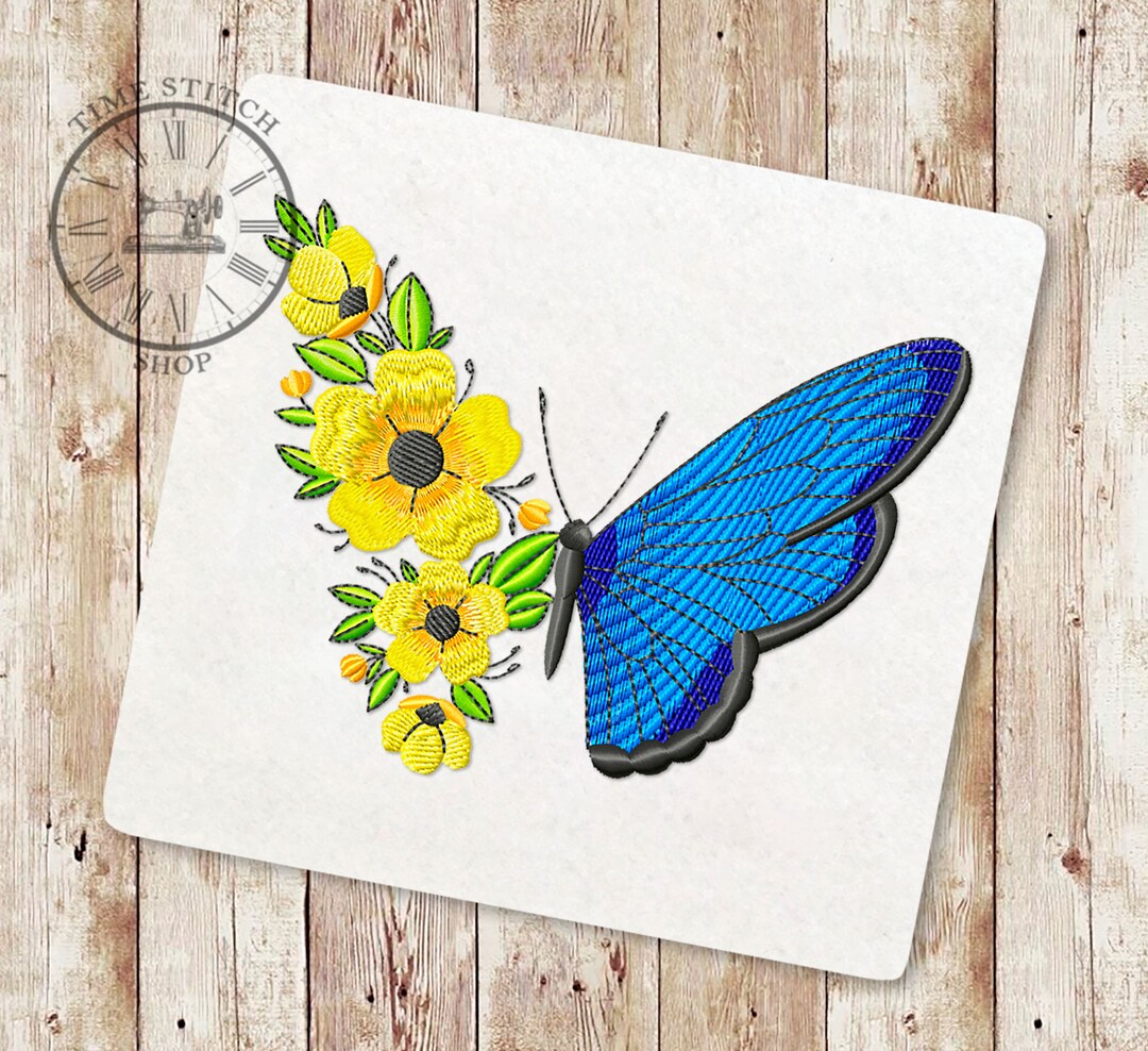 Butterfly Embroidery Design Butterfly Wing With Flowers for Embroidery ...