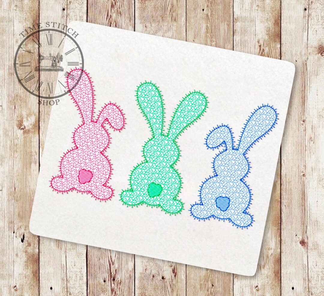Three Bunnies Embroidery Designs, Sketch Easter Bunny Embroidery Design ...