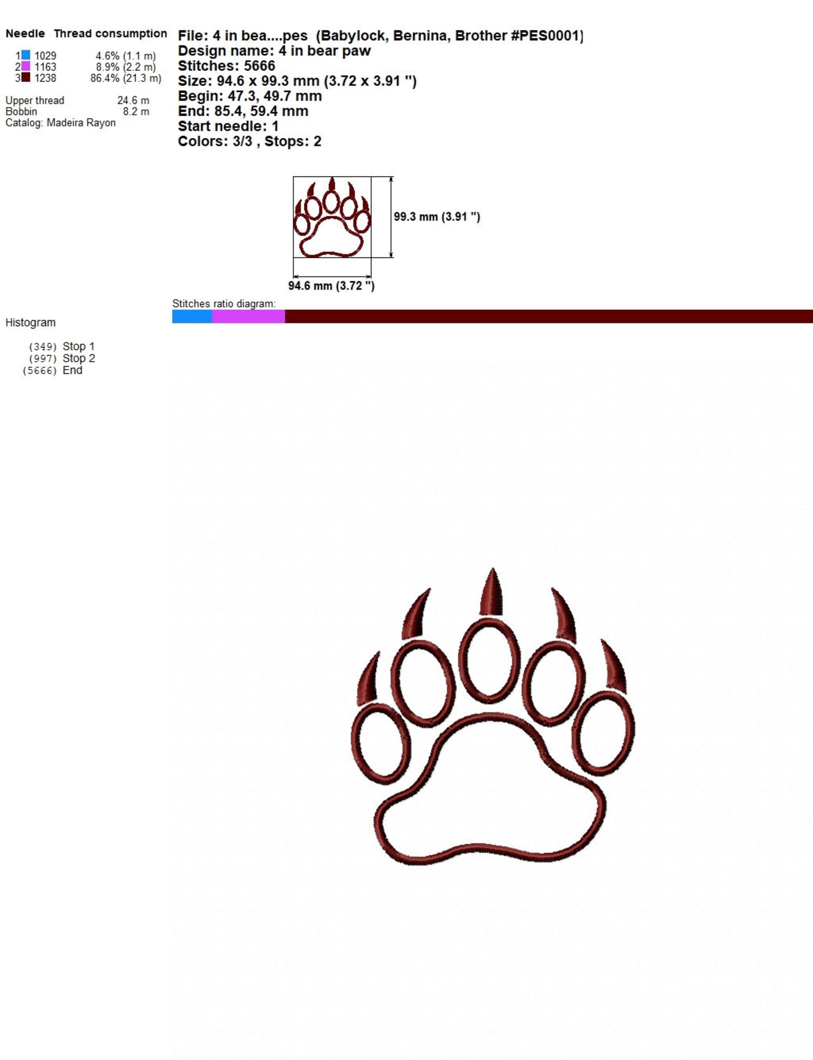 Bear Paw Print Applique Embroidery Designs, Split Bear Paw Print ...