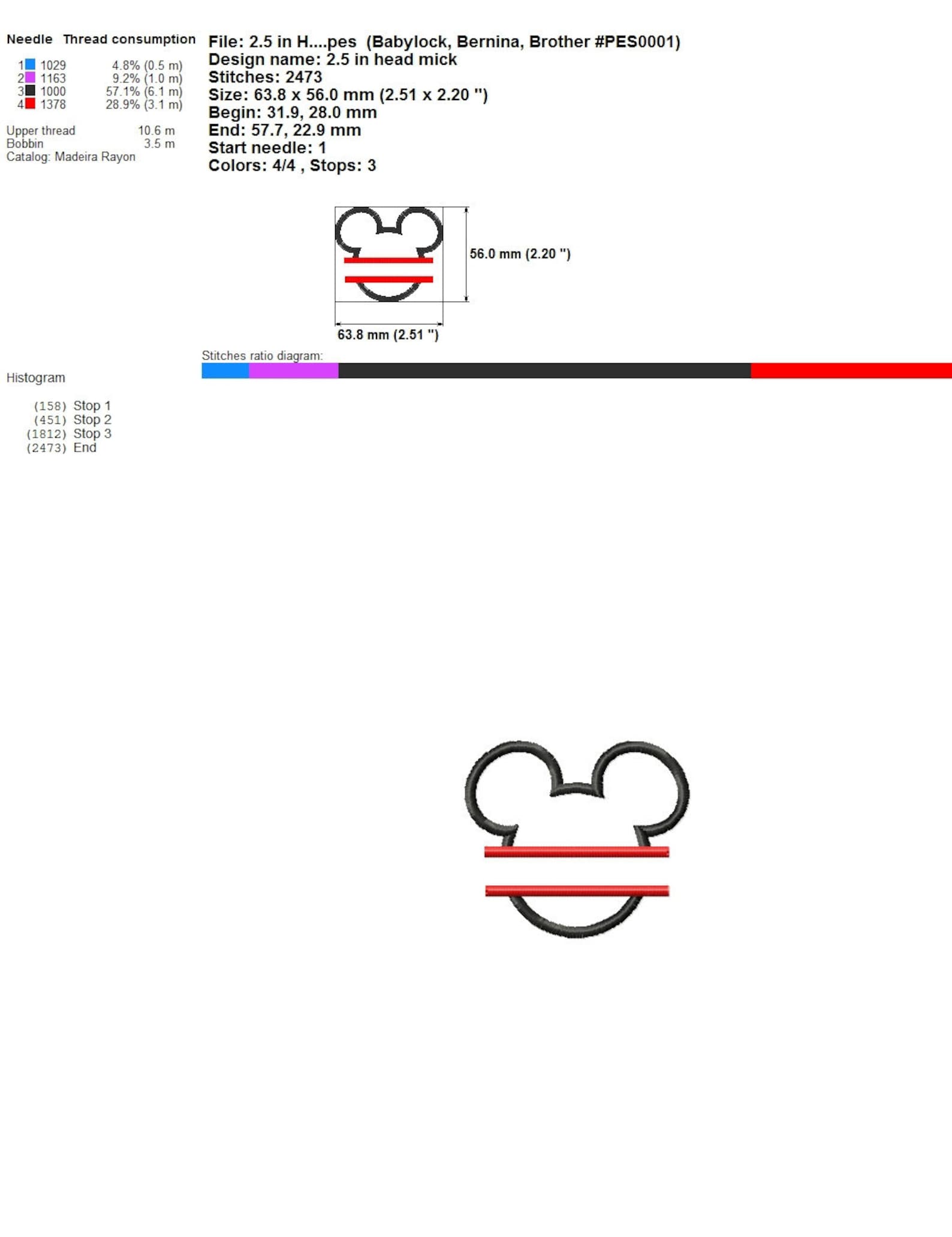 Mouse Head Applique Embroidery Design, Mouse Head Split Machine ...