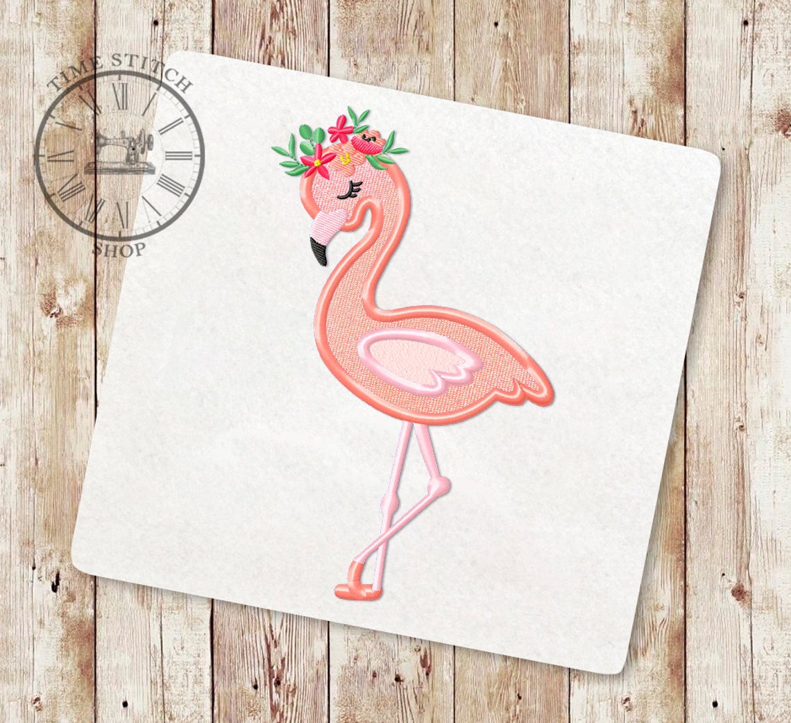 Flamingo Applique Embroidery Designs, Tropical Flamingo, Pink Bird ...