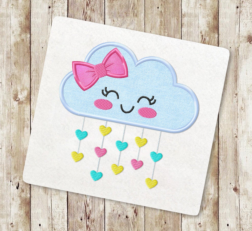 Rain Cloud Applique Embroidery Design Cloud girl Applique | Etsy