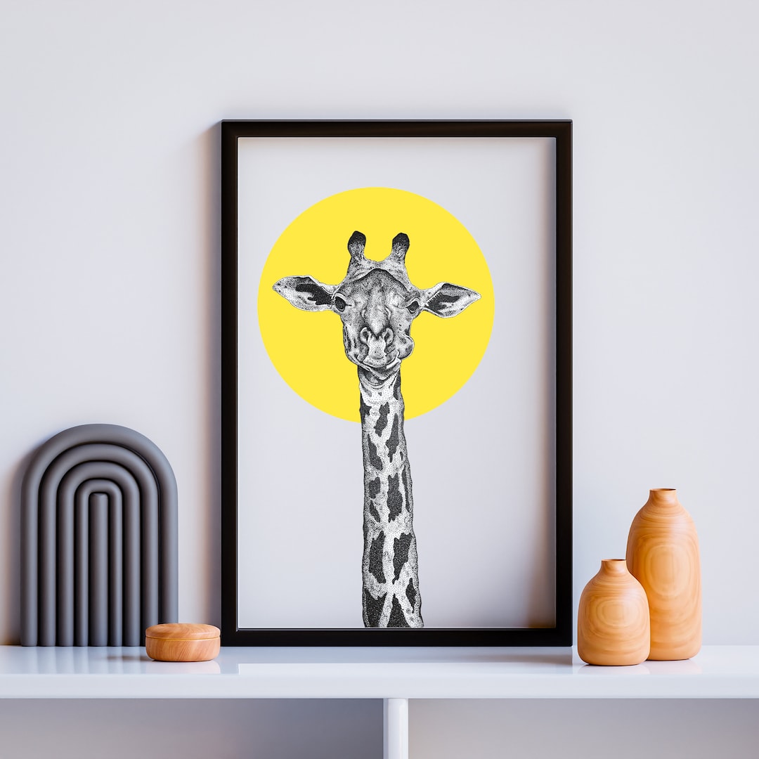 DIGITAL DOWNLOAD Hand Drawn Giraffe Fine Art Print Printable Art Wall ...