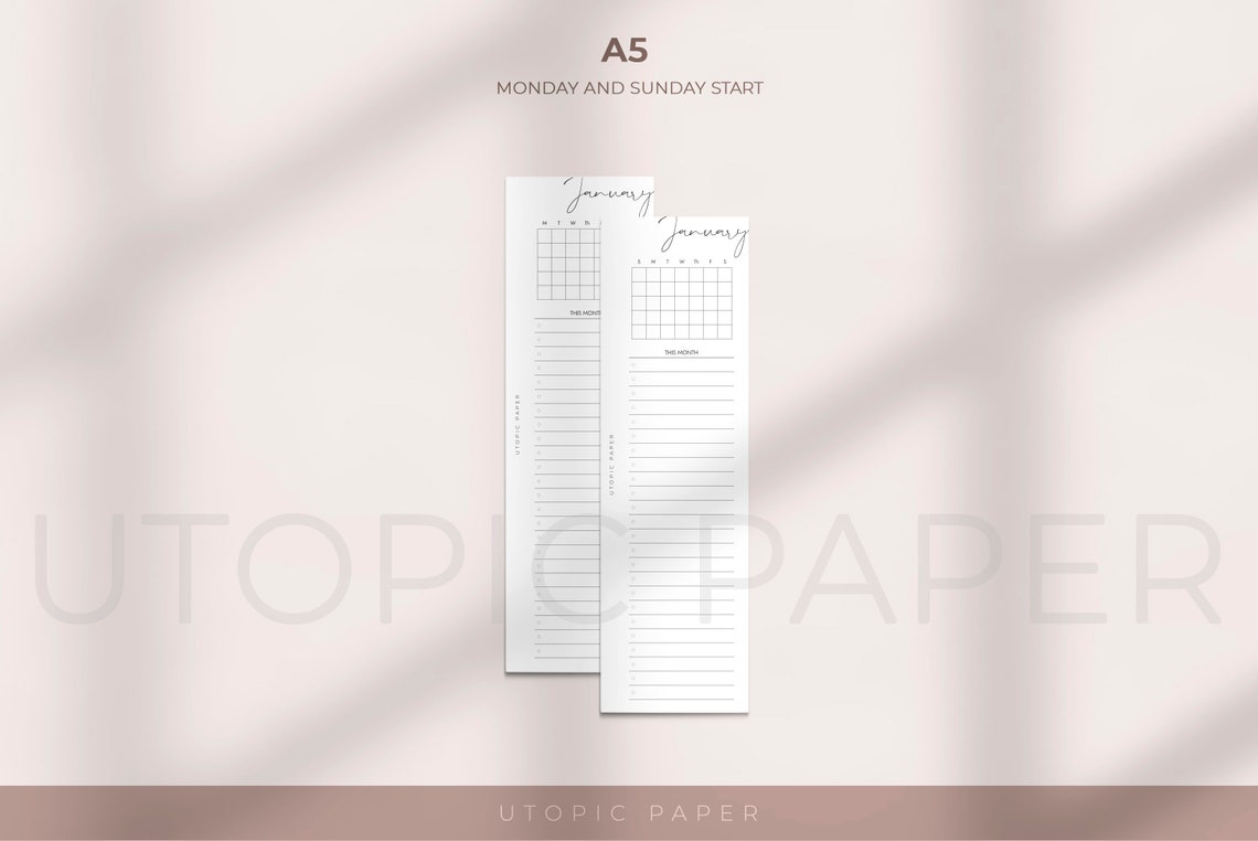 A5 Monthly Planner Printable Insert Planner Inserts A5 - Etsy