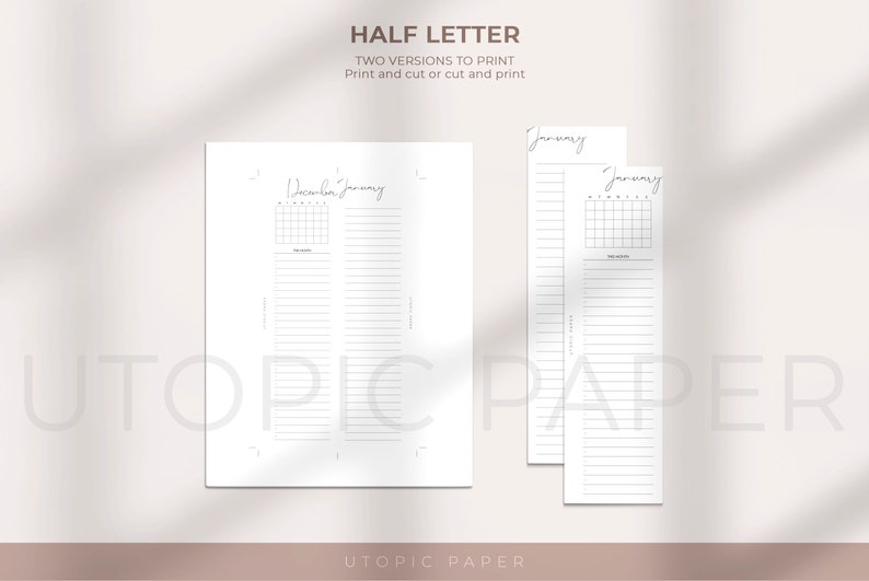 Half Letter Monthly Planner Printable Insert, Planner Inserts Half ...