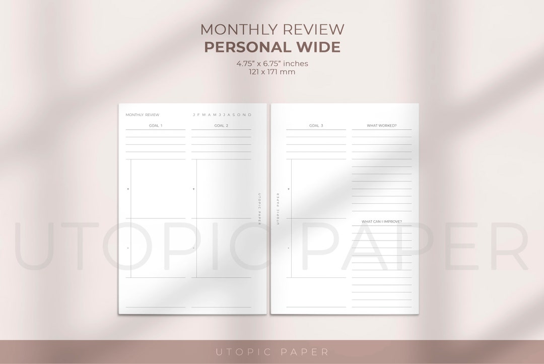 Monthly Review Planner Insert Personal Wide, Monthly Review, Monthly ...