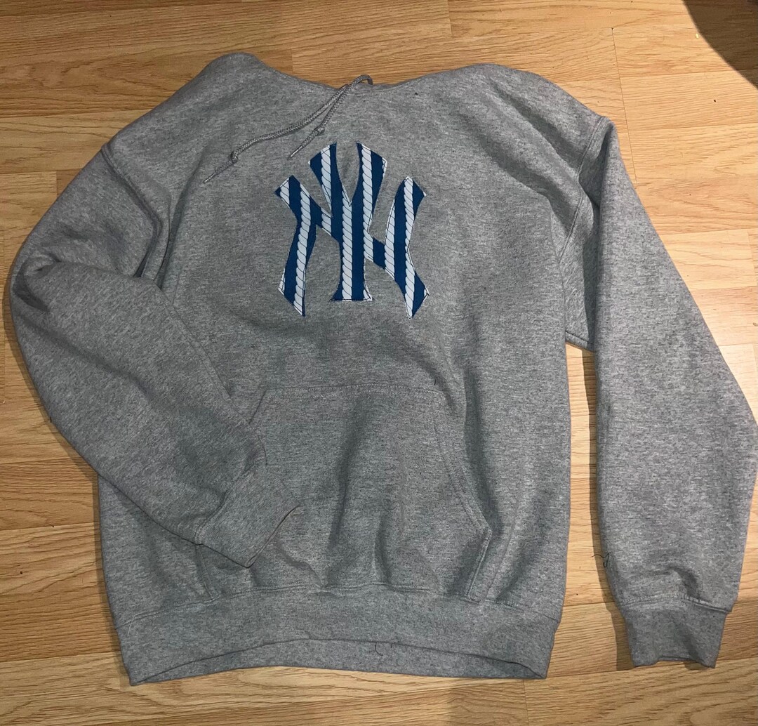 Grey Hoodie With Striped NY Yankees Logo - Etsy