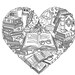 Book Heart Line Art Machine Embroidery Design, Single Color Outline ...