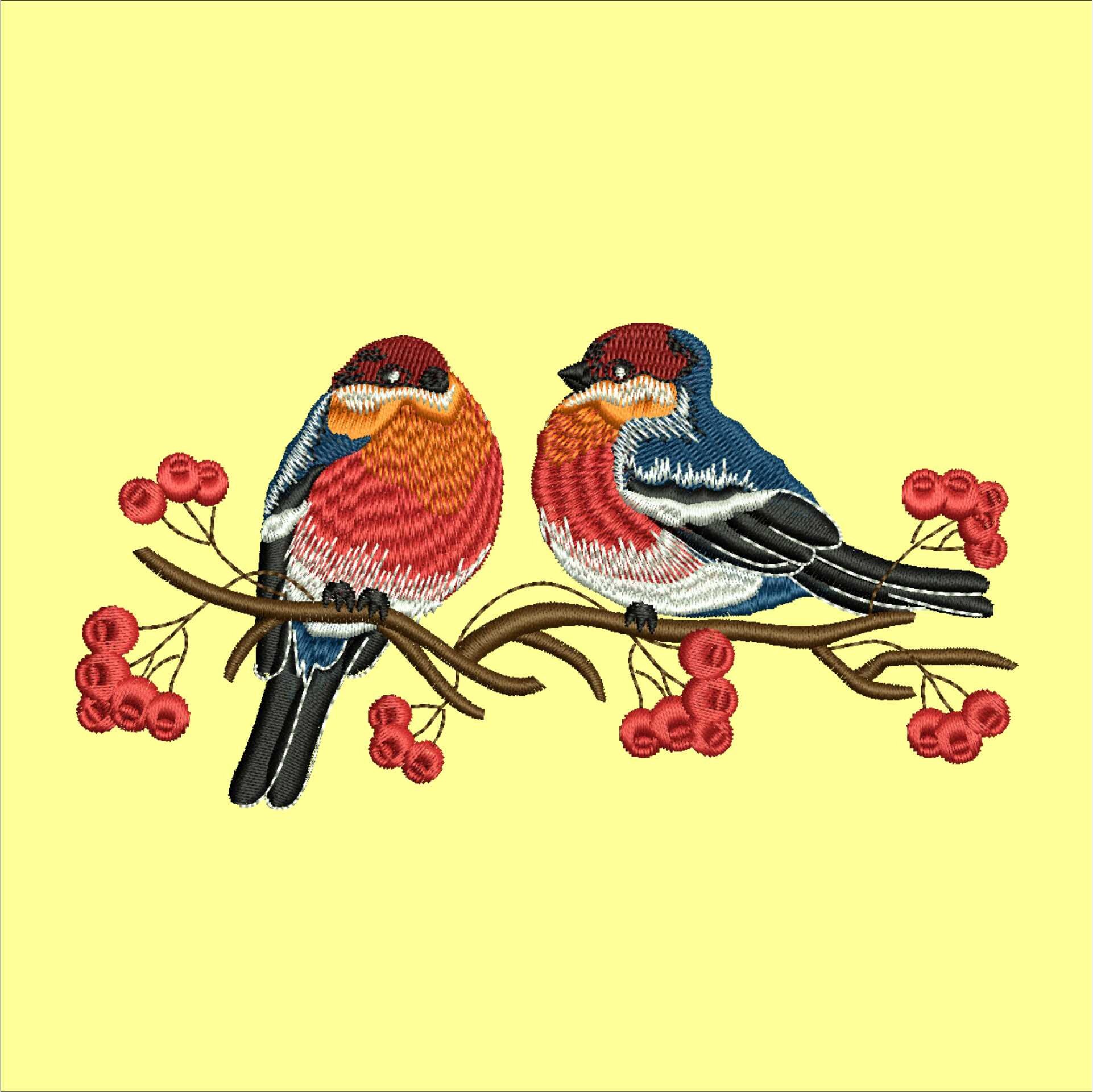 Bullfinches birds machine embroidery designs Embroidery | Etsy