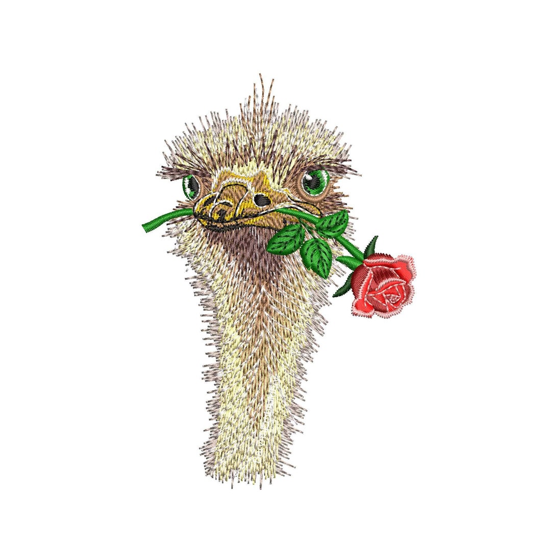 Ostrich With Rose Machine Embroidery Designs Ostrich Bird Embroidery