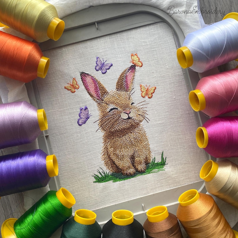 Bunny Embroidery Design for Machine, Spring Rabbit With Butterflies ...