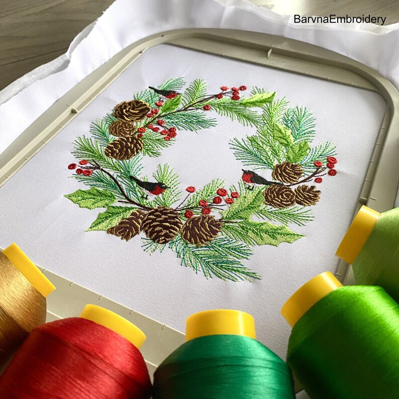 Christmas Wreath Embroidery Design, Winter Machine Embroidery File ...