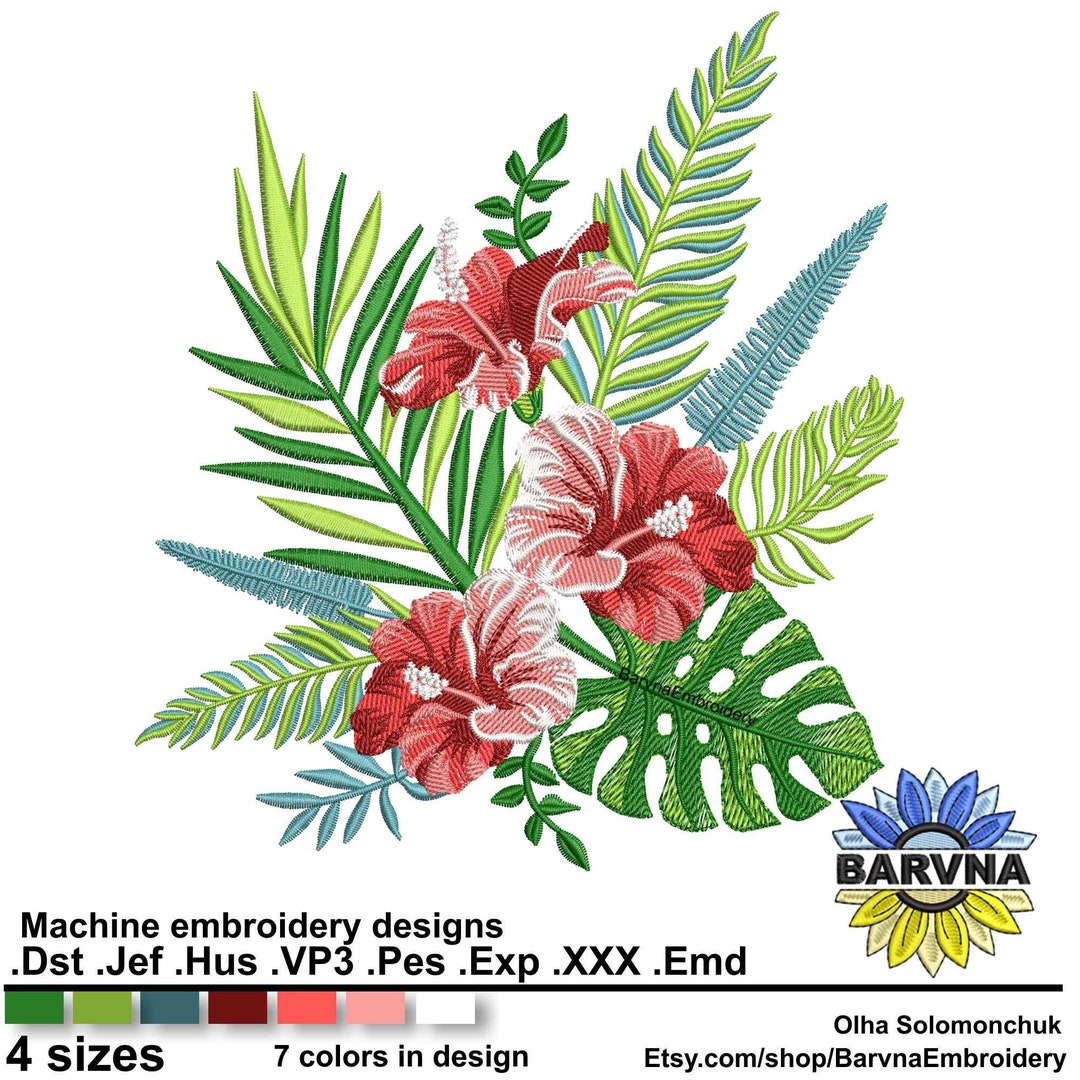 Hibiscus Flowers Machine Embroidery Designs Hawaiian Flowers - Etsy