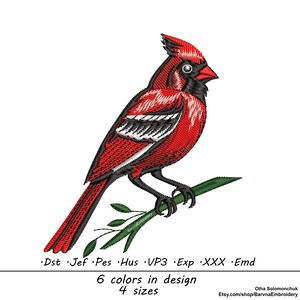 4 Red Cardinal Embroidery Designs for Machine, Red Bird Embroidery ...